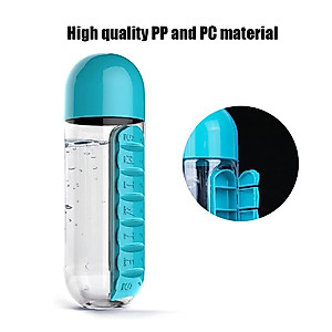 DHinkyoung 2 in 1 Pill Box Cup 7 Days Planner Travel Pill Organizer Drinking Cup Portable Pill Organizer Water Bottle 600 ML Detachable Water Bottle with Medicine Box for Family Travel Work