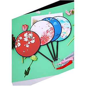 Folding Hand Fan Folding Fan Handheld Folded Fan Double-Sided Circular Fan Chinese Ancient Style Long Handle Tassel Han Chinese Clothing Cheongsam Foldable Fan Hand Held Fans