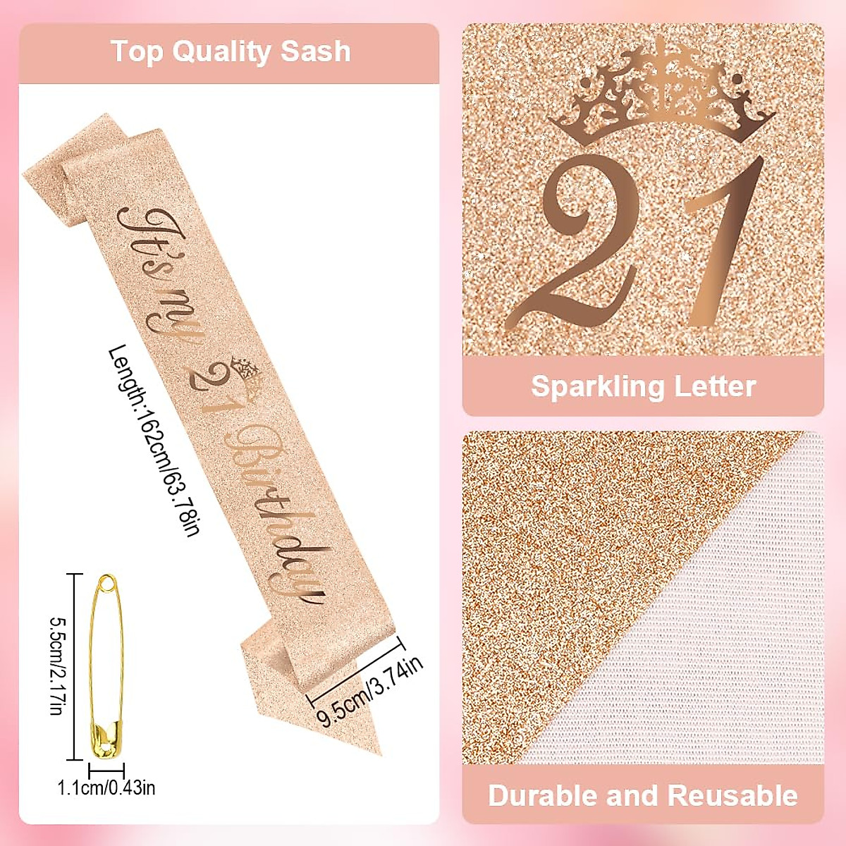 Birthday Girl Sash, 21st Rose Gold Tiara Crown & Headband - Birthday Gifts & Decorations