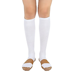 CompressionXSportz Compression Copper Socks For Men and Women 15-20mmhg Over The Calf Below Knee High for Sports, Medical, Nurses, Athletes, Travel, Pregnancy, etc (Copper/White, 1 Pr, Sm/Med)