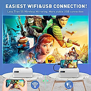 Mini Outdoor Projector, 2022 Upgraded Brightness, 1080P Supported WiFi Projector, Portable Movie Projector for Home Theater Compatible with TV Stick HDMI USB AV