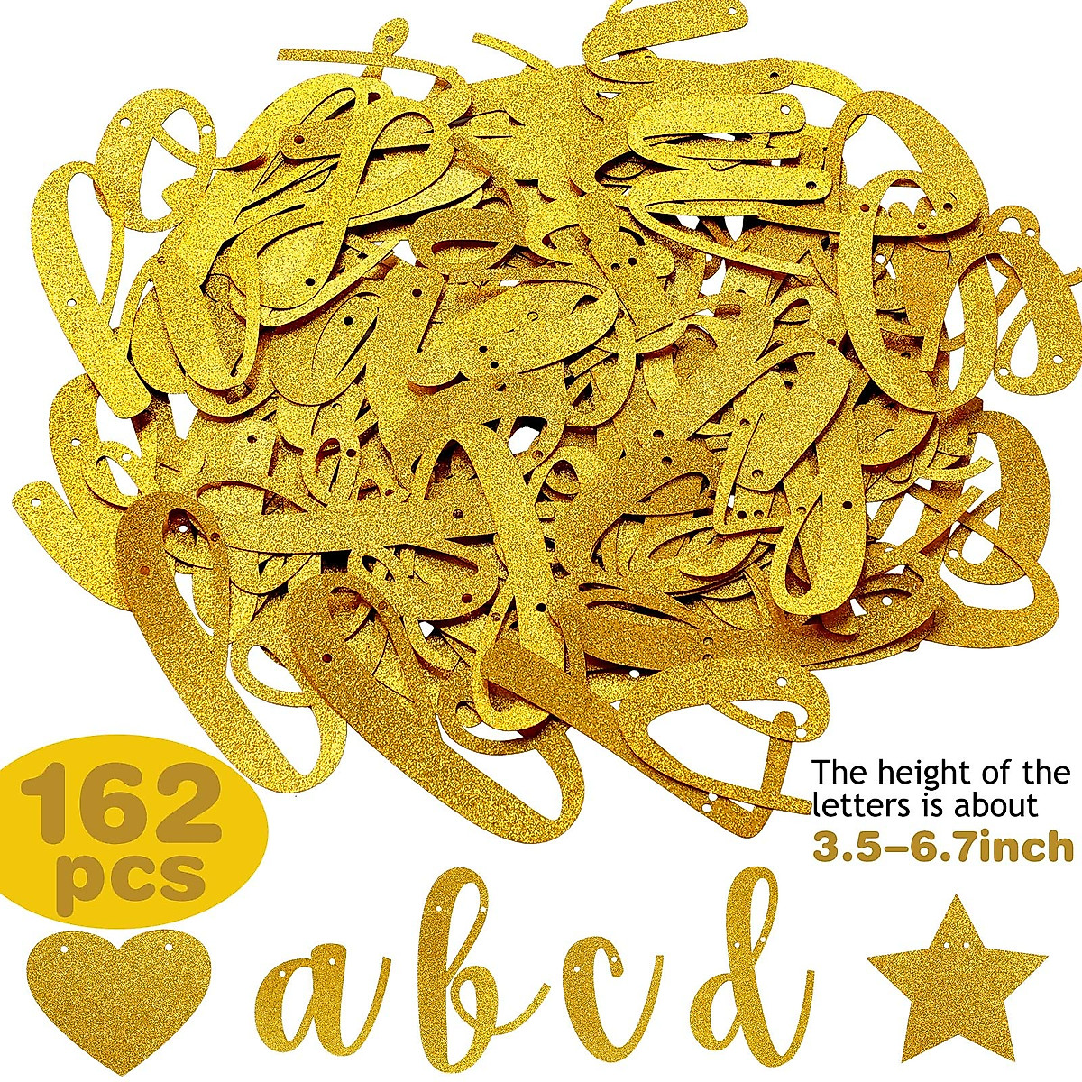 TaoBary 167 Pcs DIY Banner Kit Glitter Customizable Birthday Banner Glitter Make Your Own Banner Kit 162 Letters Symbols and Numbers 2 String Lights 3 Rope for Birthday Wedding(Gold)
