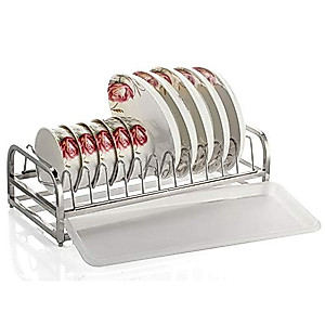 STRAW Single Tier Dish Drainer With Drip Tray Desktop Bowl Rack Kitchen Storage 304 Stainless Steel Acrylic Footpad Height Adjustable