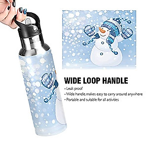 xigua Christmas Snowman Water Bottle Stainless Steel Vacuum Insulated Water Bottle with Straw Lid for Sports Cycling Hiking Gym School Home,20 oz.