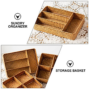 Zerodeko Rattan Flatware Tray Kitchen Utensil Drawer Organizer Wicker Serving Basket Flatware Cutlery Organiser Tray Farmhouse Woven Cutlery Forks Holder Dividers