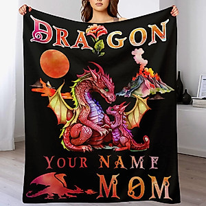 Personalized Dragon Throw Blanket with Name- Soft, Fuzzy & Warm- 60x80 Inches Lap Size Blanket for Couch, Office - Red Cute Throw Gift for Girls, Boys