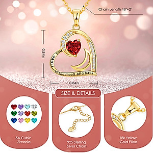 DFUNH Heart Necklace for Women Gold Necklace for Womens Birthstone Jewelry for Women Necklaces for Wife Girlfriend I Love You Necklaces(G-Jan-Garnet)