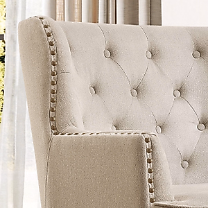 Rosevera Accent Chair and Ottoman Set - Button Tufted Armchair for Living ROM, Bedroom, Reading - Mid-Century Modern Lounge Chair Set - Beige