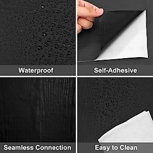 HATOKU 17.7" x 196" Black Wood Peel and Stick Wallpaper, Contact Paper for Cabinets PVC Self Adhesive Wallpaper for Desk Drawer Shelf Liner