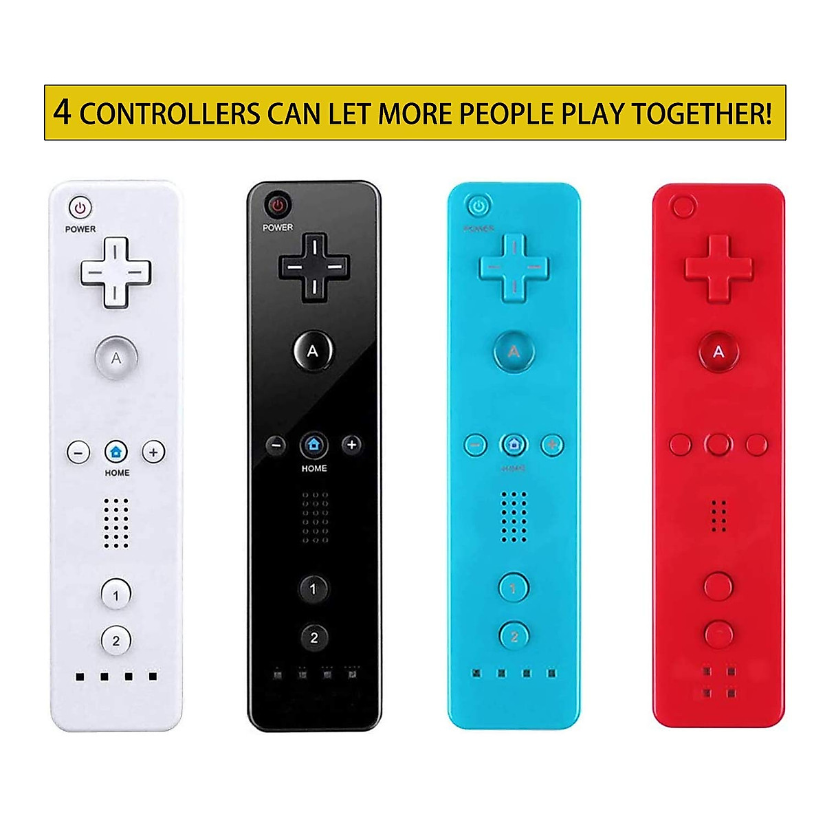 PGYFDAL 4 Packs Classic Remote Controller Compatible for Wii Wii U Console, Gamepad with Soft Silicone Sleeve and Wrist Strap (Black+White+Red+Blue)