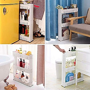 HomeRoots 3 Tier Slim Storage Cart with Wheels Mobile Shelving Unit Organizer Slide Out Storage Rolling Utility Organizer Rack for Kitchen Bathroom Laundry Narrow Places, White