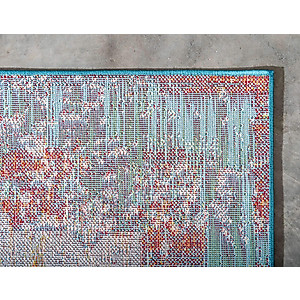 Unique Loom Rosso Collection Vintage, Traditional, Distressed, Bohemian, Botanical, Southwestern Area Rug, 2' 7" x 10' 0", Multi/Blue