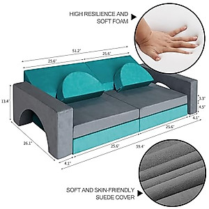 RELIANCER 8PCS Modular Kids Play Couch,Kid's Foam Couches for Playroom,Toddler to Teen Sectional Sofa Play Set,Childrens Nugget Couch,Playhouse Foam Block Playset,Fort Couch,Baby Climbing Couch Set