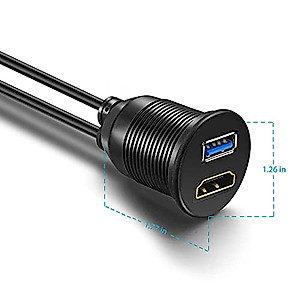 OBVIS USB3.0 HDMI Mount Cable – USB3.0 and HDMI Extension Flush Dash Panel Mount Cable for Car Boat Motorcycle (6 Feet)