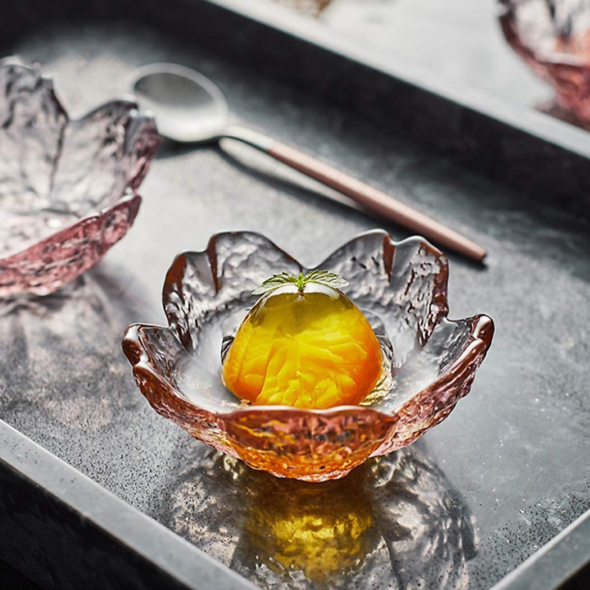 Sdeetesamjun Pink Glass Bowls Set of 4, Trifle Bowl Small Dipping Sauce Cups- Japanese Sakura Flower Cherry Blossom Shaped Bowl Decorative Bowl For Side Dishes, Ice Cream, Pudding, Custard, Dessert