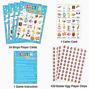 GIANTRUMP 24 Players Easter Bingo Card Games Fun Easter Party Games for School Classroom Family Activities Birthday