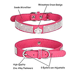 Bling Dog Collar for Small Medium Large Dogs, Crown Rhinestone Dog Collars for Girl and boy Dog, Diamond Puppy Collars, Adjustable Leather Suede SOFE Cat Collar (XS(8.2"-10.6"/21CM-27CM), Rose Red)
