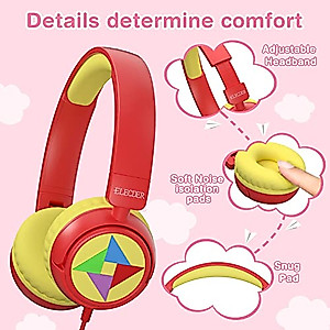 ELECDER i43 Kids Headphones with Microphone 85dB 94dB Volume Limited 3.5mm Jack Foldable Adjustable Wired On Ear Headphones for Children Girls Boys Teens Cellphones PC Kindle School Tablet Red/Yellow