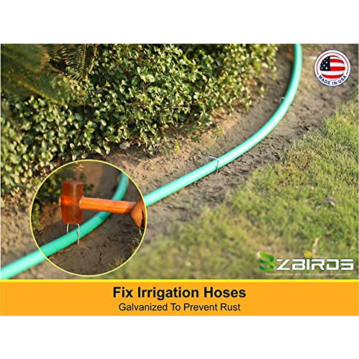 BzBirds USA Made 6 inch 11 Gauge Garden Landscape Staples Galvanized SOD Pins Lawn Stakes for Weed Barrier Fabric, Ground Cover, Holding Fence and Artificial Turf