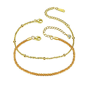 JYUEDA Sparkling Gold Anklets for Women,18K Gold Plated Womens Anklet Ankle Bracelets for Women Waterproof Summer Beach Jewelry