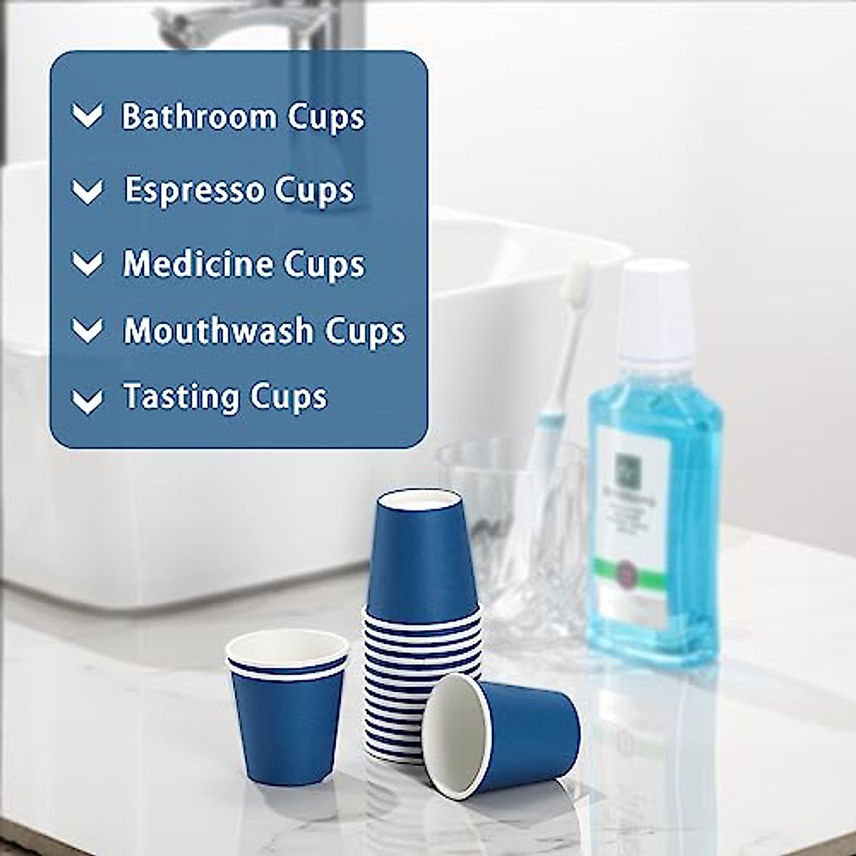 SIUQ 600 Pack 3 oz Paper Cups, Disposable Bathroom Cups, Small Mouthwash Cups, First Taste Cup Hot/Cold Beverage Drinking Cup for Party, Picnic, BBQ, Travel, and Communion (Navy Blue)