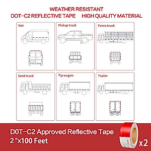 LEORAY DOT-C2 Reflective Tape, DOT Reflective Tapes 2" x200 Feet Waterproof Red and White Adhesive Reflector Tape for Trailer Cars Trucks Outdoor