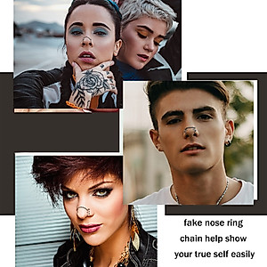 20G Nose Ring Nose Chain Piercing Across CZ L Shaped Nose Stud Small Nose Hoop African Cuff Ring Stainless Steel Double Heart Star Nose Ring Chain Piercing Jewelry Set for Women Men 32 Pcs(black)