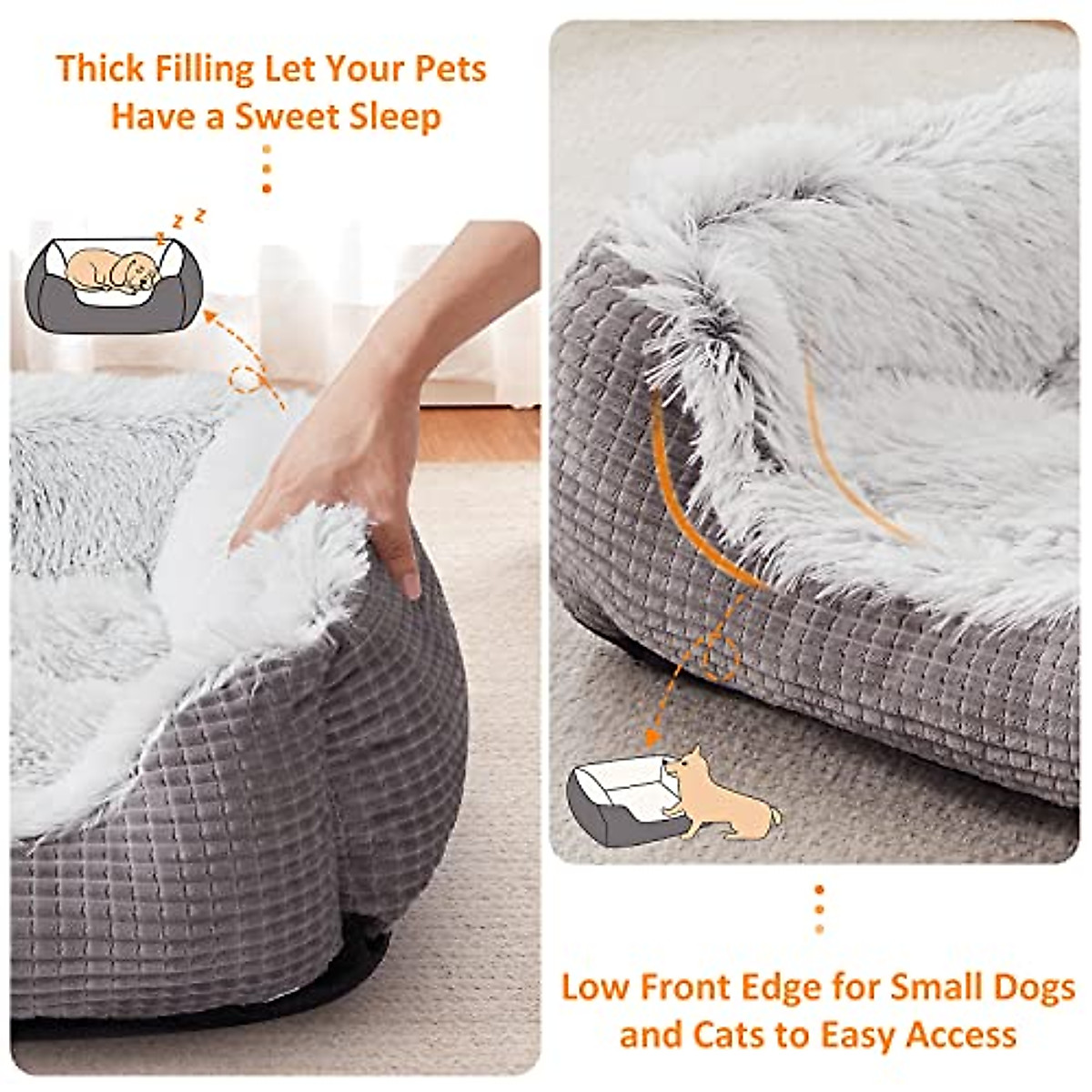 MIXJOY Small Dog Bed for Small Medium Large Dogs, Calming Cat Beds for Indoor Cats and Puppy, Washable Rectangle Orthopedic Dog Sofa Bed, Soft Plush Pet Bed with Anti-Slip Bottom (20''x 19''x 6'')