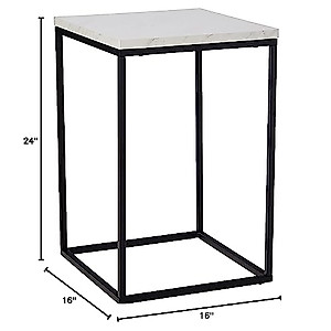 Walker Edison Modern Open Square Wood Side End Accent Table Living Room Storage Small End Table, 16 Inch, Marble