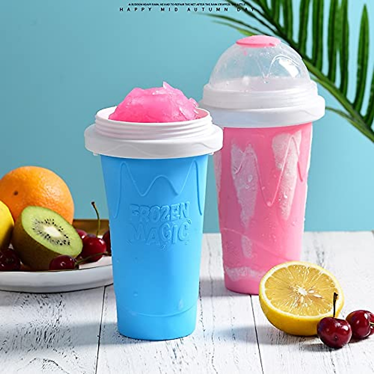 Tikapo® Slushy Maker Cup Tik Tok Stuff Slushie Maker Cup Slushie Ice Cream Maker Machine Frozen Magic Double Layers Slushie Squeeze Cup - Blue