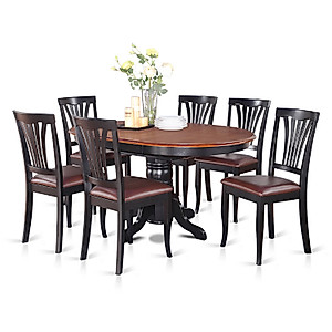 East West Furniture Avon 7 Piece Set Consist of an Oval Dining Room Table with Butterfly Leaf and 6 Faux Leather Upholstered Chairs, 42x60 Inch, Black & Cherry
