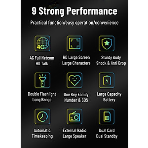 Rugged Senior Cellphone, 4G Large Mobile Phone for Elderly, 4in, 18000mAh Battery, Sound Quick Dial Phone for Android 7.0, Dual LED Lights (Black)