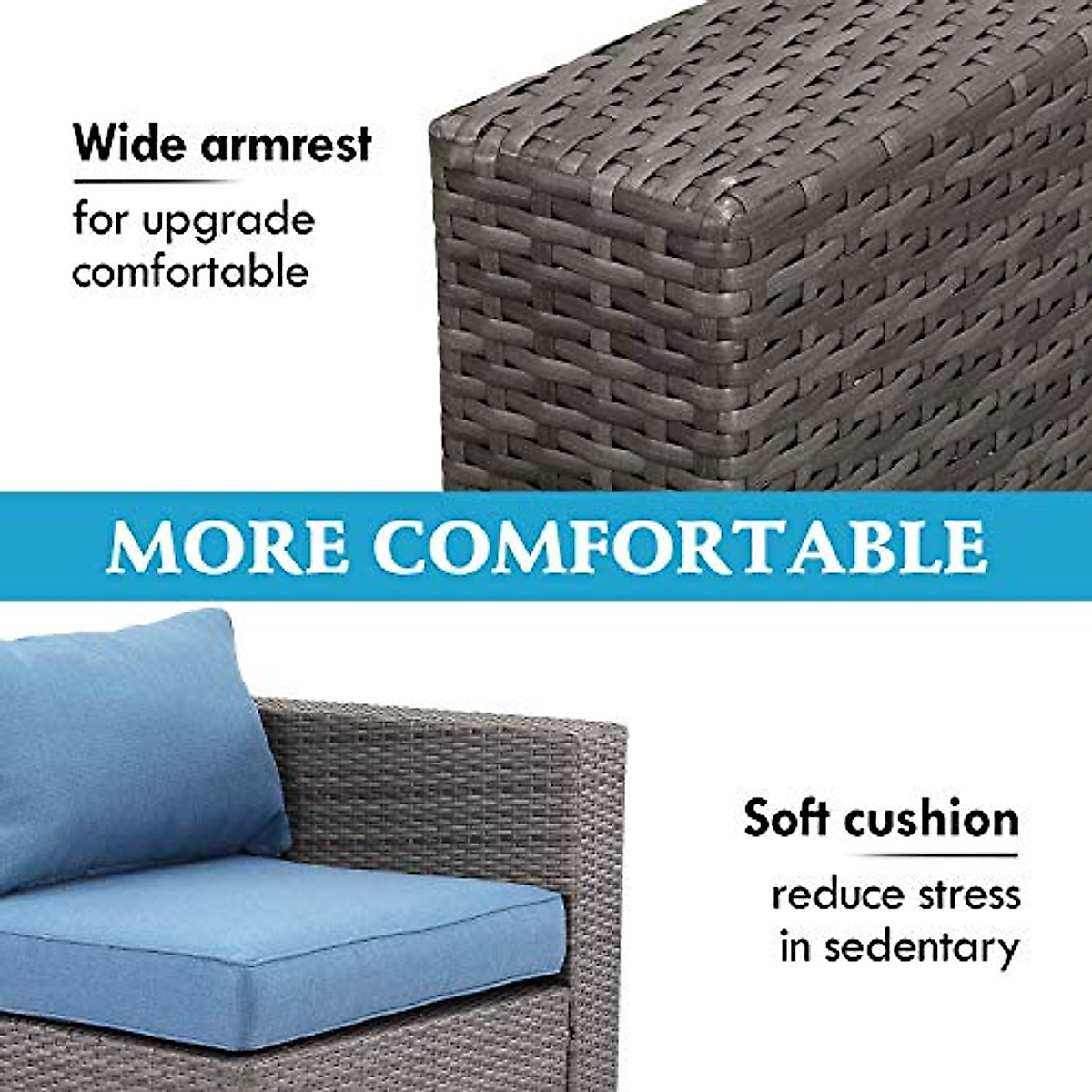 Solaste 6 Piece Patio Furniture Set, Outdoor Sectional Sofa with Tempered Glass Coffee Table, Wicker Rattan Patio Conversation Set with Cushions for Balcony, Backyard, Porch, Lawn, Blue