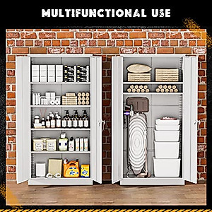 Greenvelly Metal Locking Storage Cabinet, 72" with Doors and 4 Shelves, Large Steel Tall Lockable Tool, Office Cabinet with Lock and 2 Keys for Home, Laundry Room, White