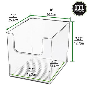 mDesign Modern Plastic Open Front Dip Storage Organizer Bin Basket for Closet Organization - Shelf, Cubby, Cabinet, and Cupboard Organizing Decor - Ligne Collection - 4 Pack - Clear