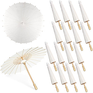 16 Pieces 33 Inches White Paper Umbrellas Parasol Paper Umbrella Chinese Japanese Oiled Paper Umbrella Decorative DIY Painting Oiled Paper Parasol Umbrella for Wedding Bridal Party Decor Photo Props