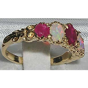 LetsBuyGold 14k Yellow Gold Natural Ruby and Opal Womens Band Ring - Size 4.75
