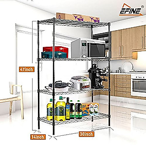 EFINE 2-Pack 4-Shelf Shelving Unit, Adjustable, Heavy Duty Carbon Steel Wire Shelves, 150lbs Loading Capacity Per Shelf, Shelving Units and Storage for Kitchen and Garage (30Wx14Dx47H)Black,S200-4X2