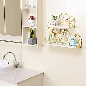 Superbpag Floating Shelves Wall Mounted Set of 2, Bathroom Decor, Wall Shelf for Bedroom, Living Room, Kitchen, Laundry Room Storage, Gold