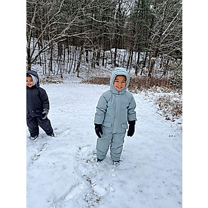 7AM Winter Jumpsuit with Gloves - Zipper Down Hooded Baby Jumpsuit, Unisex Cotton Lined Infant Snowsuit, Water Repellent Winter Baby Fleece Jumpsuit with Gloves, Baby Hooded Winter Romper | (5-7Y)