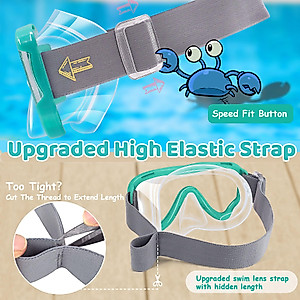 Vvinca Kids-Goggles with Nose Cover, Diving Mask Elastic Fabric Strap Anti Fog Anti Shattered Lens for Kids Swim Goggles 3-14