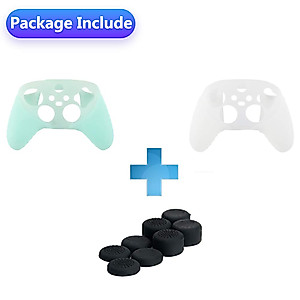 Controller Grip Cover for Xbox Series X/S, Anti-Slip Silicone Skin Protective Cover Case for Microsoft Xbox Series X/S Controller, 2 Pack with 8 Thumb Grips (White+Blue)