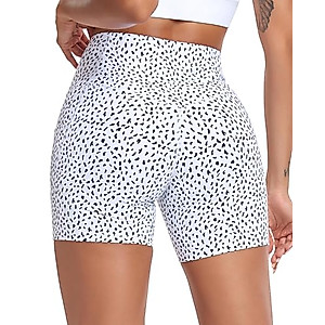 HERRLA Womens High Waisted Biker Shorts Athletic Yoga Gym Running Workout Shorts with Pockets for Summer (Large, Leopard)