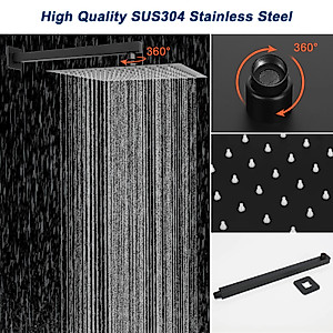 HarJue Shower Head with Extension Arm, High Pressure 12 Inch Square Shower Head with Handheld Shower Faucets Combo Set, Luxury Shower Balance Valve and Trim Kit (Shower System, Matte Black)