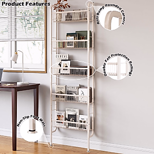 COVAODQ Narrow Bookshelves Behind The Door for Kids,Wall Mount 5 Tiers Narrow Bookshelf Book Shelf for Bedroom, Living Room Schools
