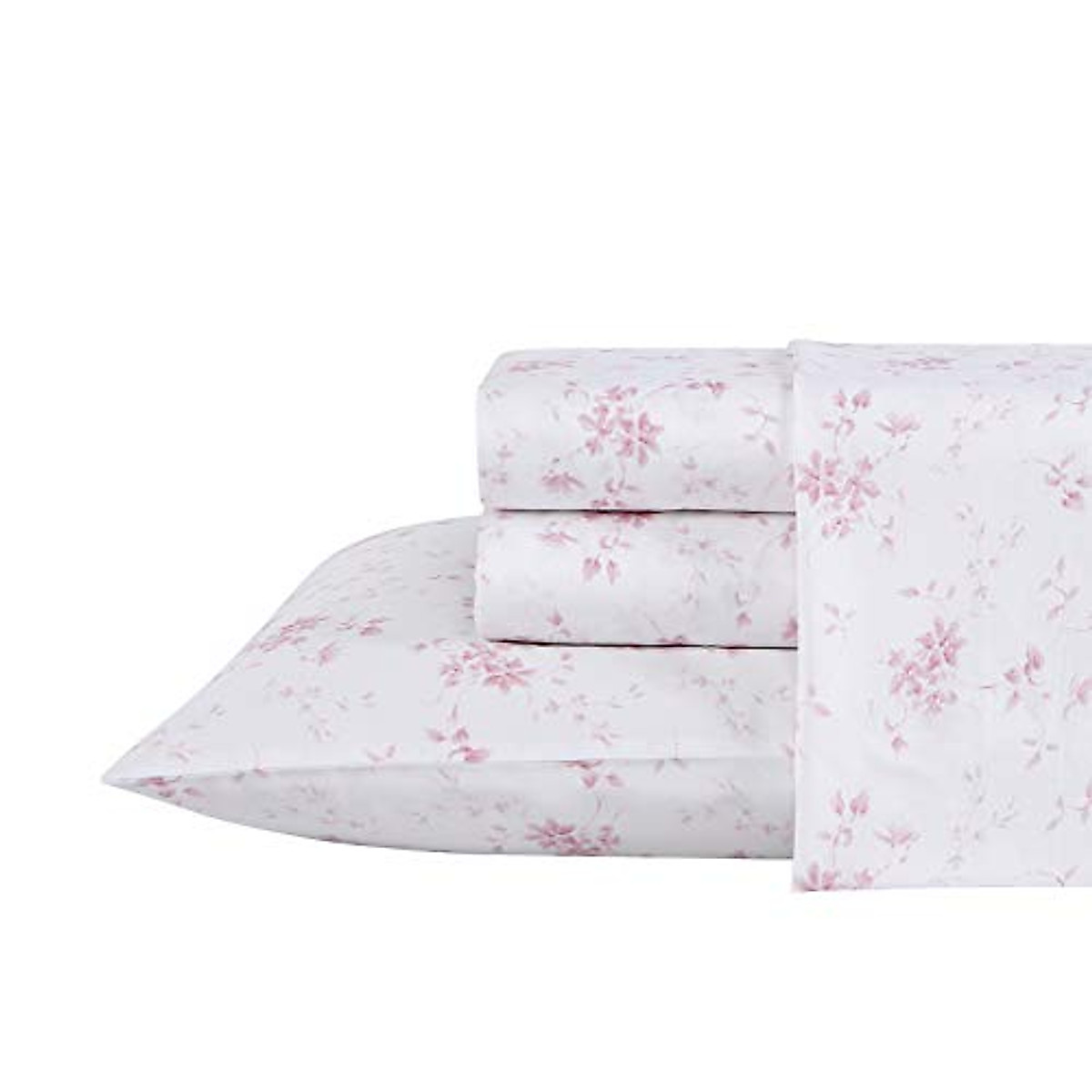 Laura Ashley Home - Queen Sheets, Soft Sateen Cotton Bedding Set - Sleek, Smooth, & Breathable Home Decor, Garden Muse Pink