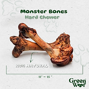 Green Woof, Monster Jumbo Dog Bone, Large Dog Bone Treat - Dental Health-Enhancing Chew - Single-Source, 100% Grass-Fed Beef Femur Bone for Canines