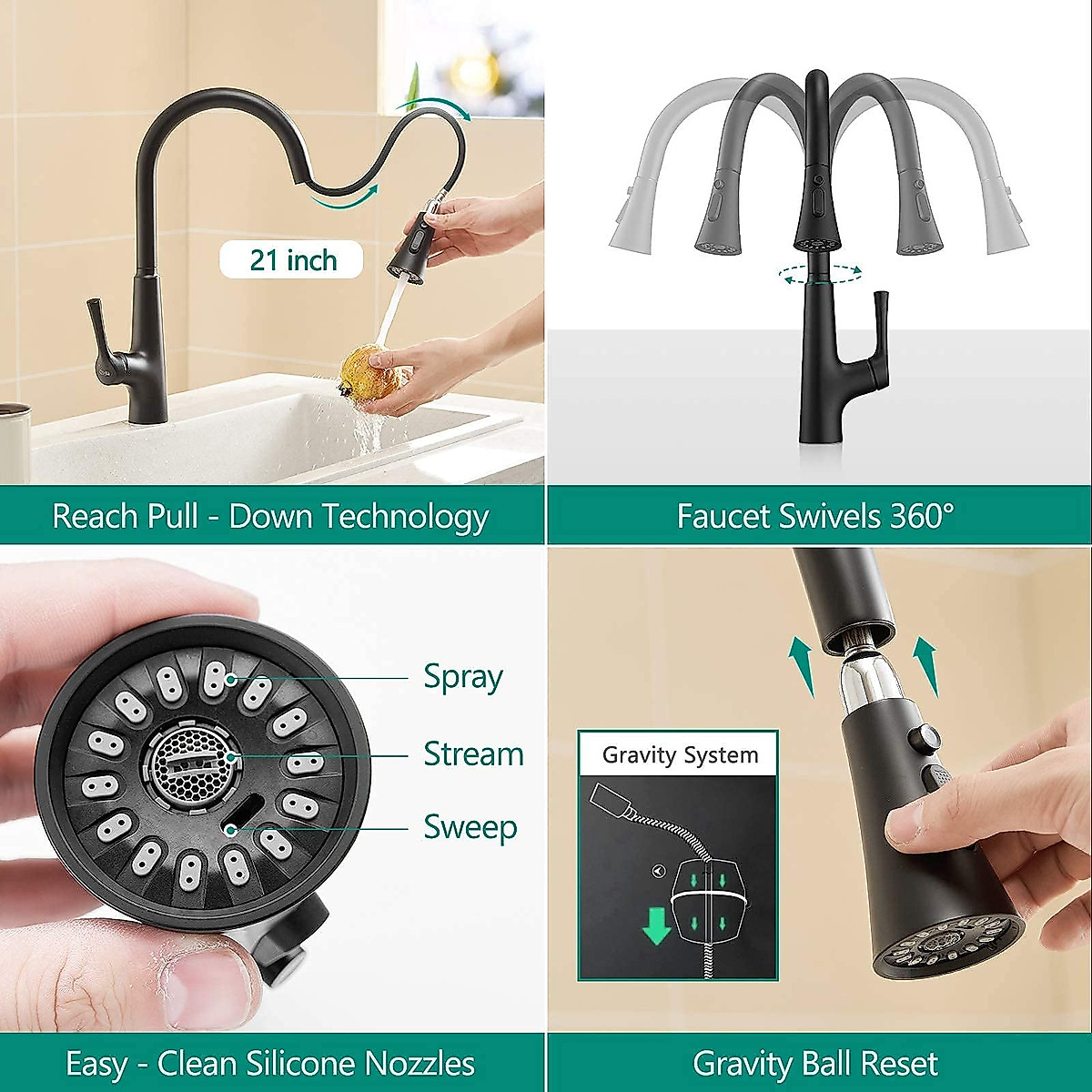 GIMILI Motion Sensor Activated Hands-Free Kitchen Sink Faucet with Soap Dispenser,Matte Black