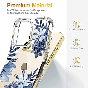 ilnehc Flower Pattern Designed for iPhone 13 Pro Max Case[with Screen Protector], Floral Clear Women Phone Case Shockproof Protective Soft TPU Bumper Cover 6.7 Inch 2021