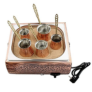 Ella Home - Authentic Turkish Copper Electric Hot Sand Med Coffee Maker Heater Machine 110V - 220V + 5 Size Turkish Coffee Pot and Coffee as Gift